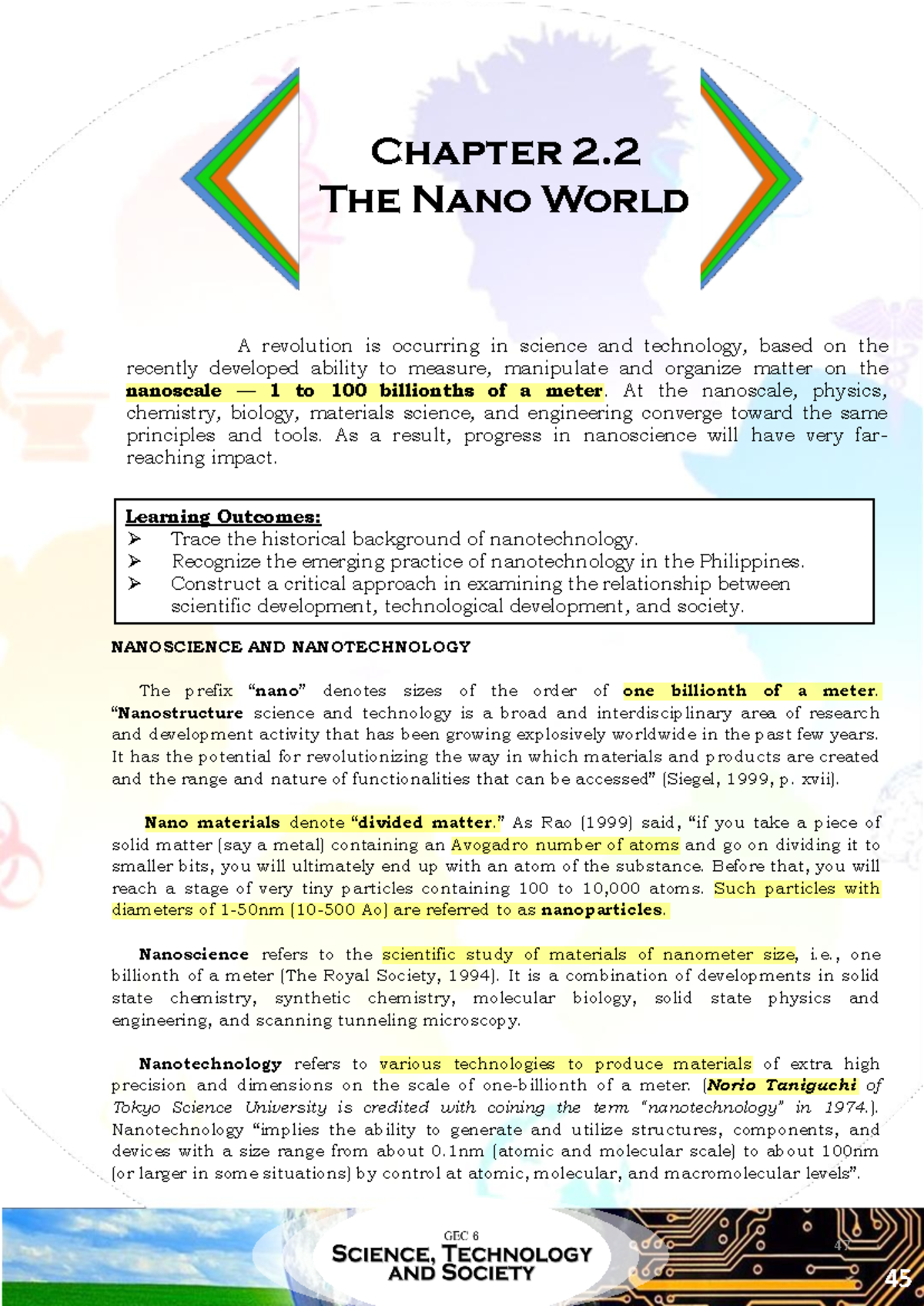 Group 2 - Loook tha hjen n - Chapter 2. The Nano World Learning Outcomes: Trace the historical ...