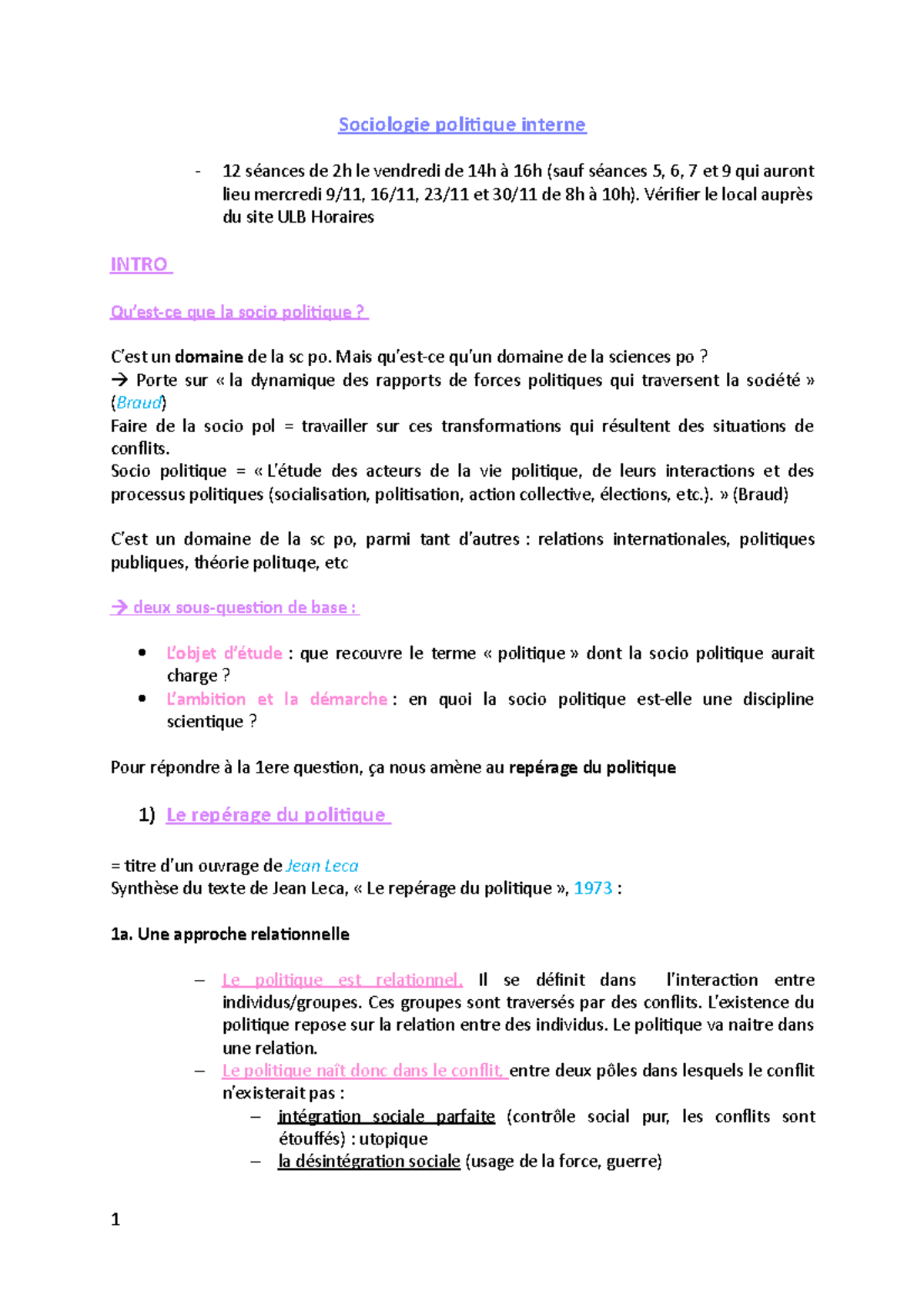 Sociologie politique interne - Vérifier le local auprès du site ULB ...