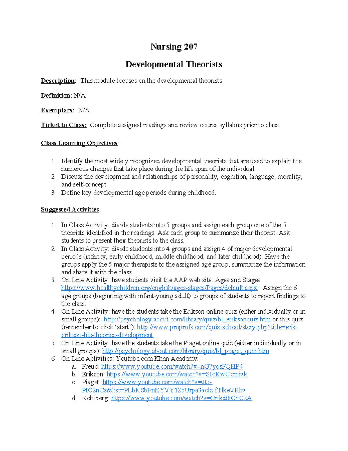 NSG 207 Developmental Theorists Module - Nursing 207 Developmental ...