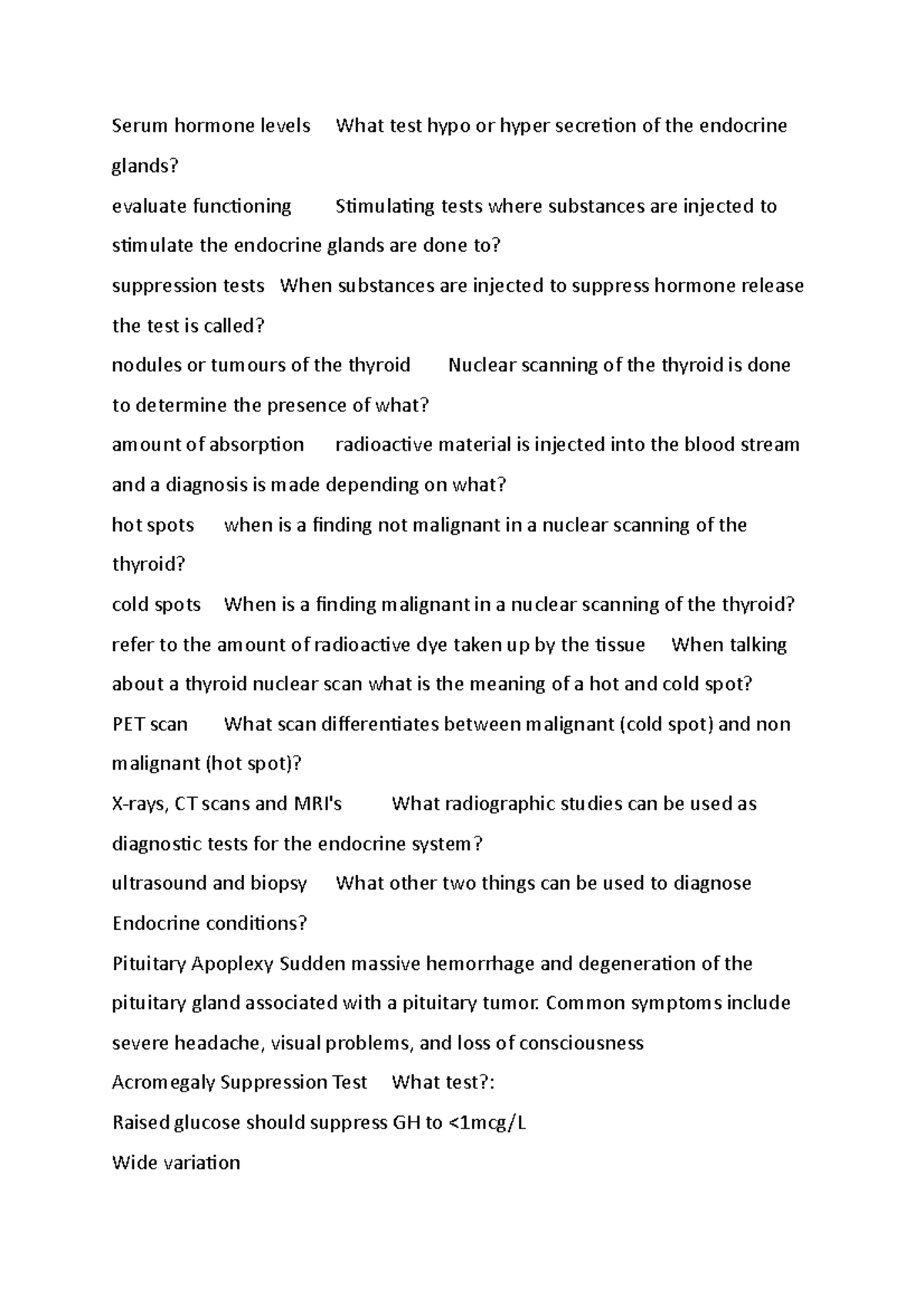 Diagnostic for endocrine system - Serum hormone levels What test hypo ...