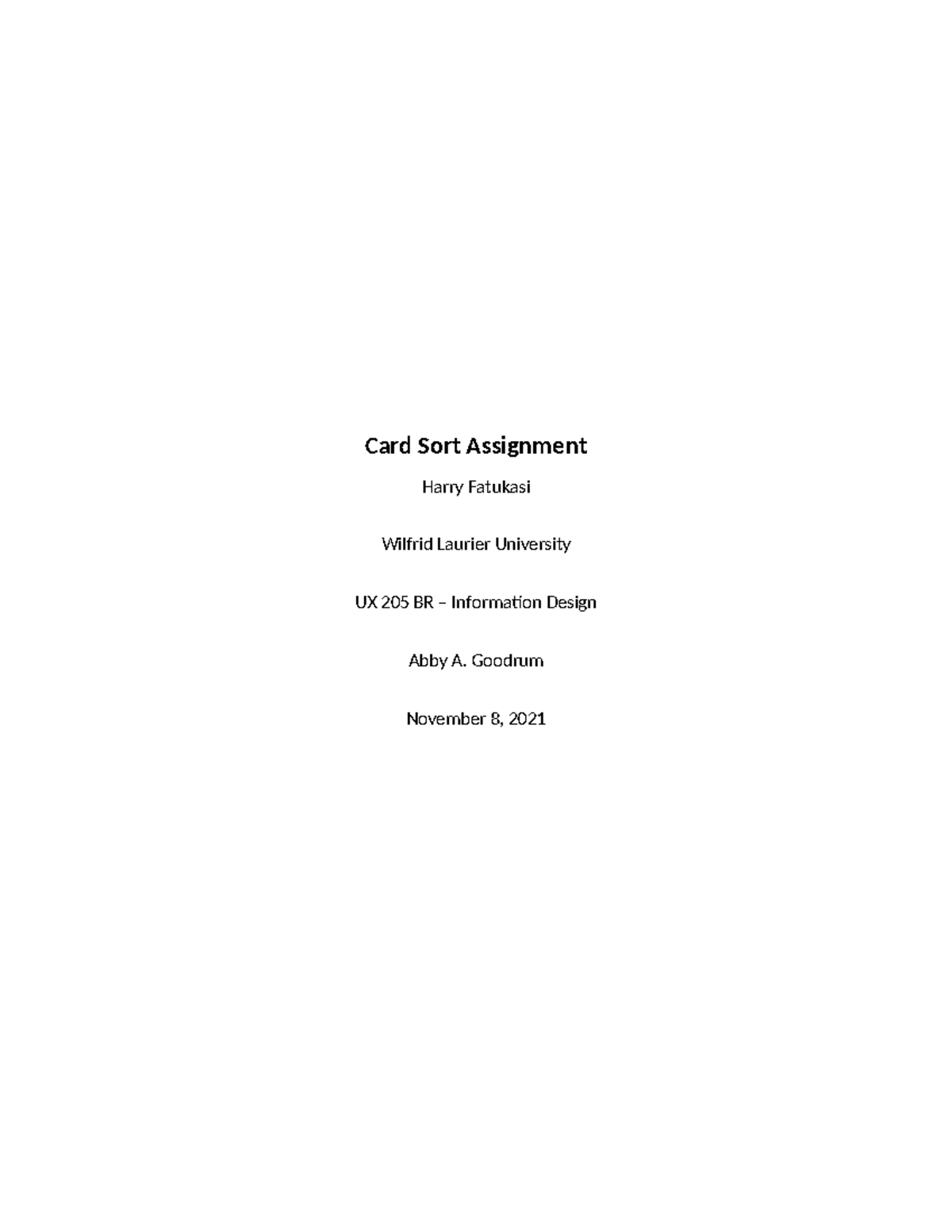 Card Sort Assignment - Card Sort Assignment Harry Fatukasi Wilfrid ...