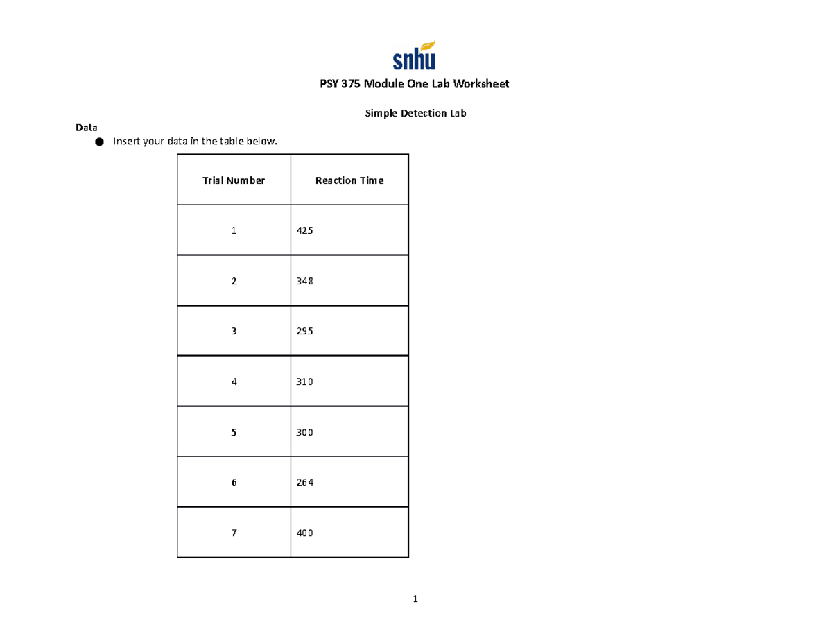 PSY375Mod One Lab Worksheet Beatriz Gill - PSY 375 Module One Lab ...