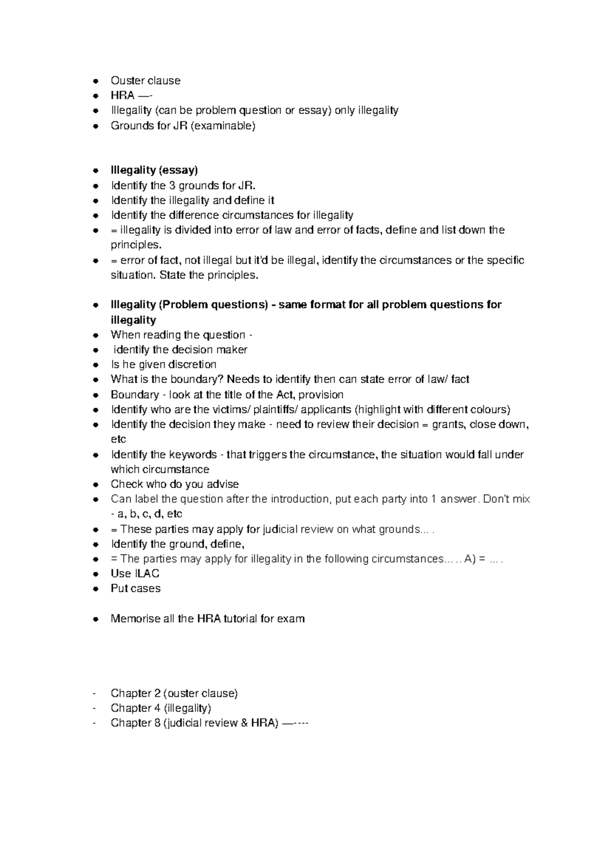 DL3 - Judicial Review & HRA - Ouster clause HRA —- Illegality (can be ...