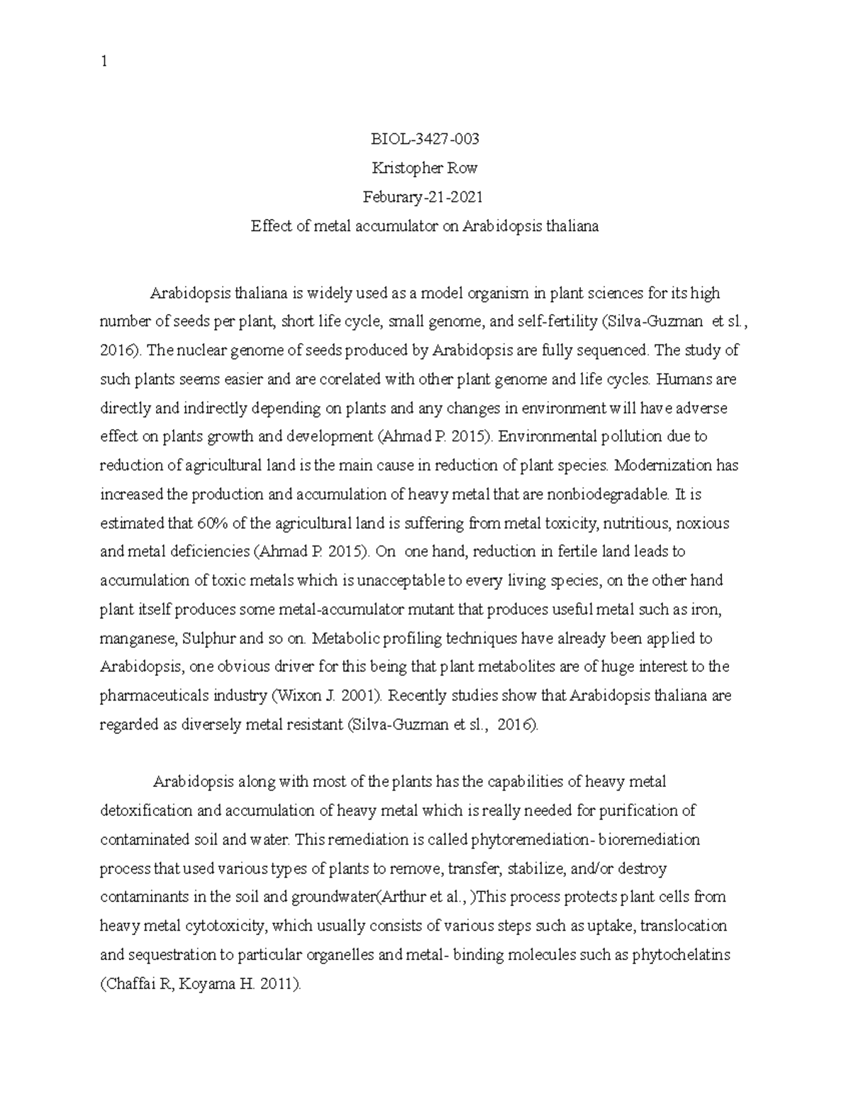 Primary literature review - BIOL-3427- Kristopher Row Feburary-21 ...
