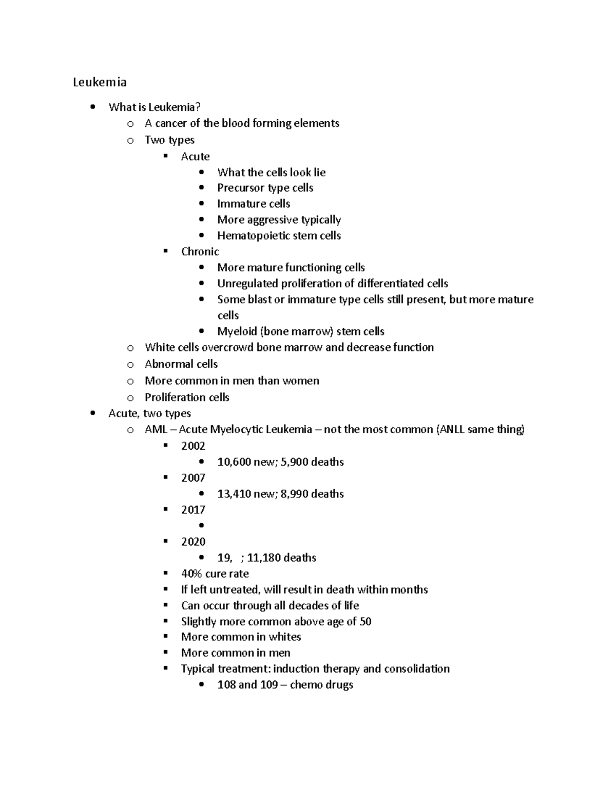Rad 390 Leukemia - Leukemia What is Leukemia? o A cancer of the blood ...