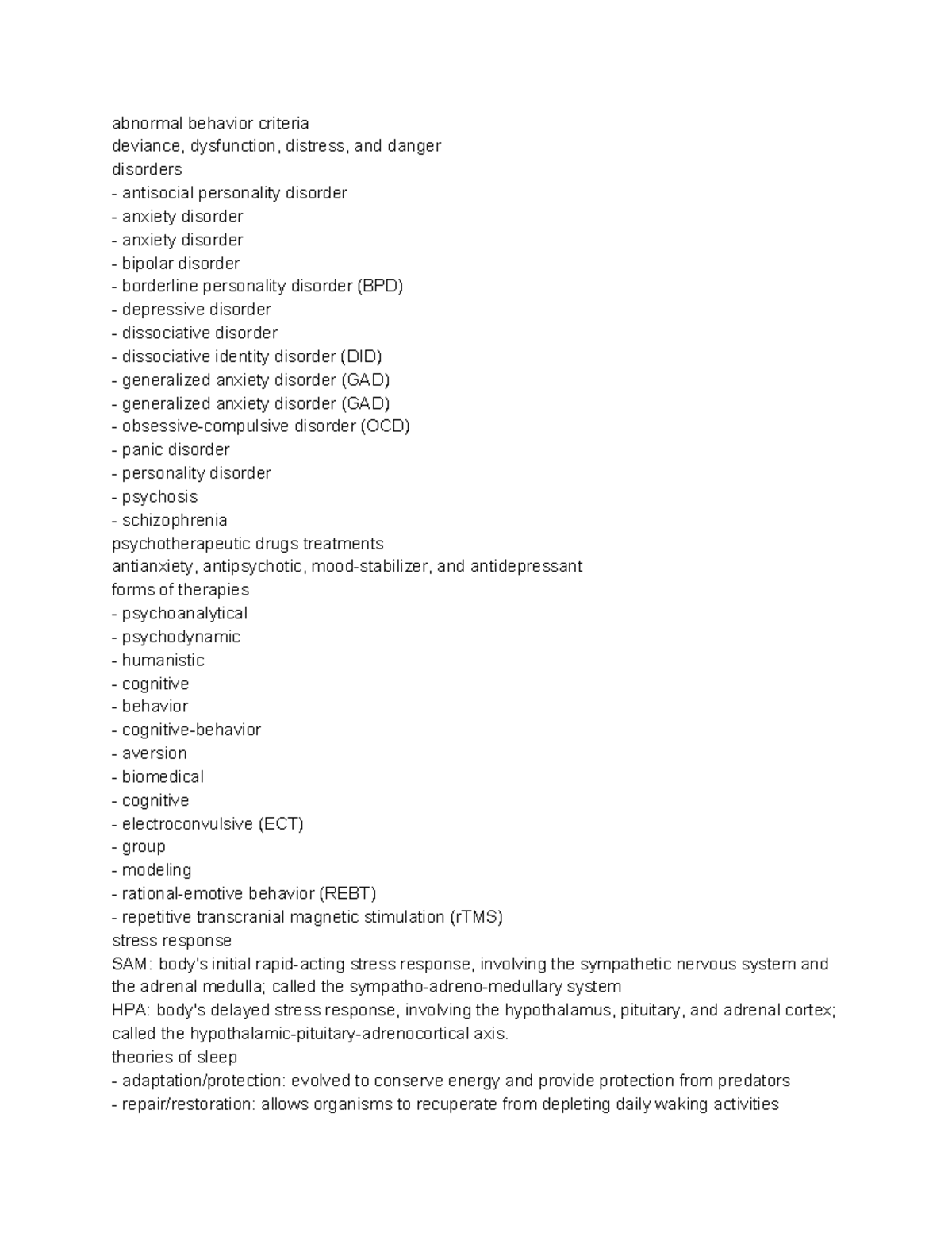 Notes 3 - abnormal behavior criteria deviance, dysfunction, distress ...