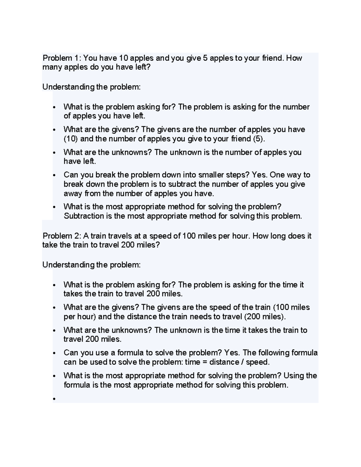 Word problems - Problem 1: You have 10 apples and you give 5 apples to ...