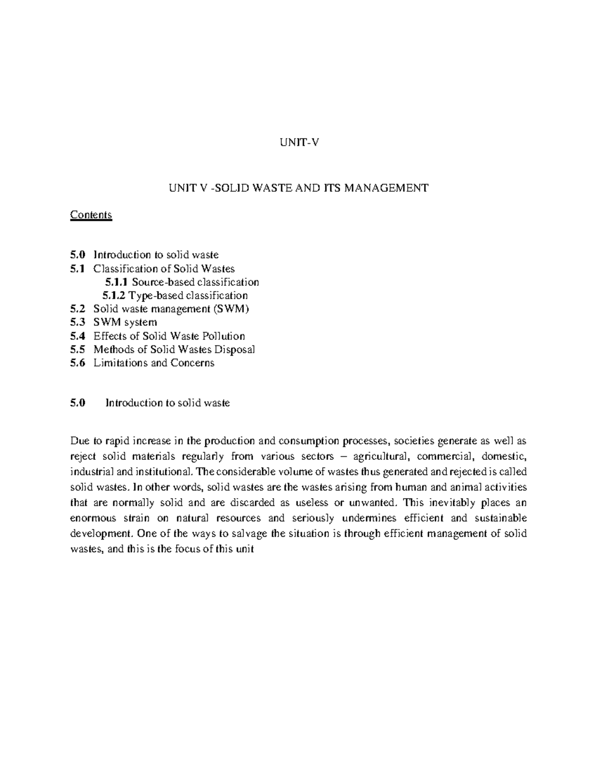 Solid Waste AND ITS Management Notes - UNIT-V UNIT V -SOLID WASTE AND ...