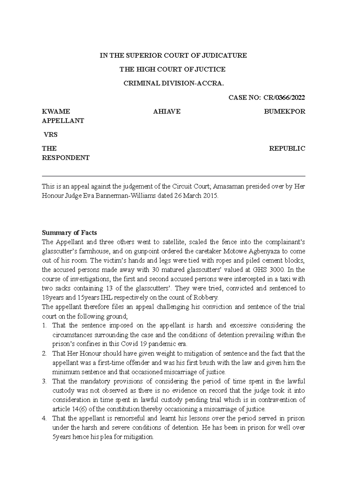 Legal Opinion Melody - IN THE SUPERIOR COURT OF JUDICATURE THE HIGH ...