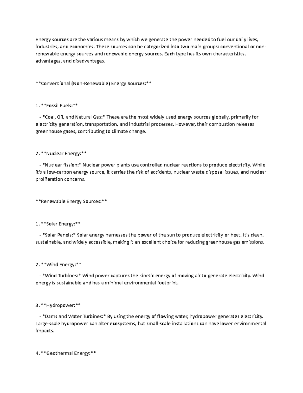 Global - essay - Energy sources are the various means by which we ...