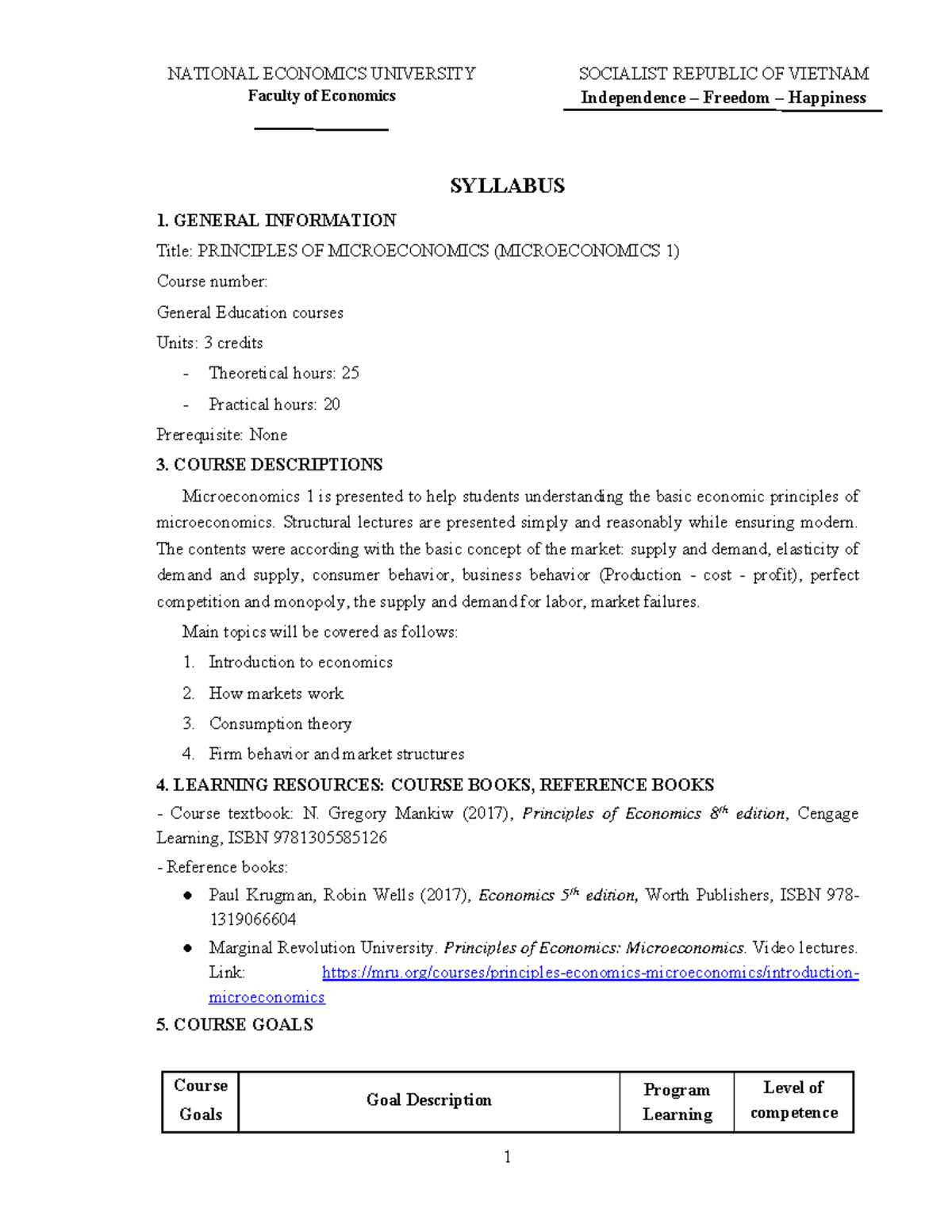 Syllabus Principles of Microeconomics CFAB - NATIONAL ECONOMICS ...