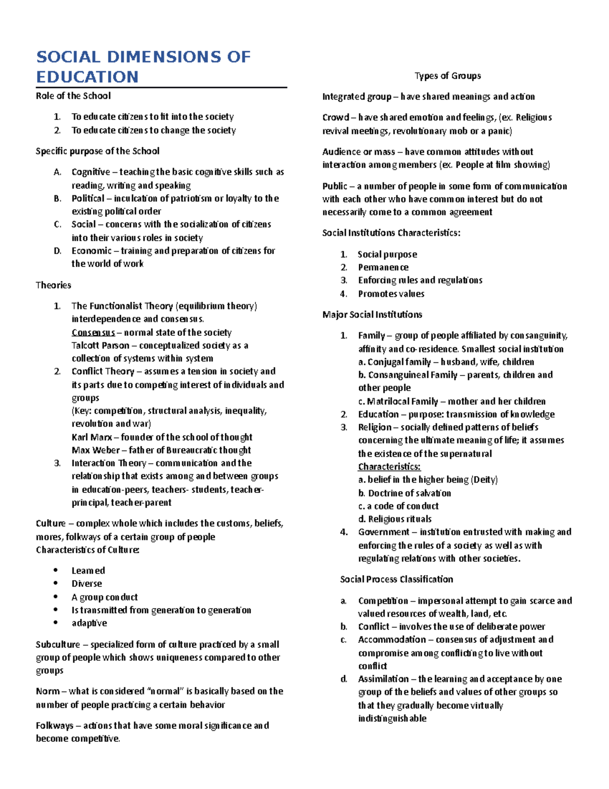Social- Dimension - DDD - SOCIAL DIMENSIONS OF EDUCATION Role of the ...