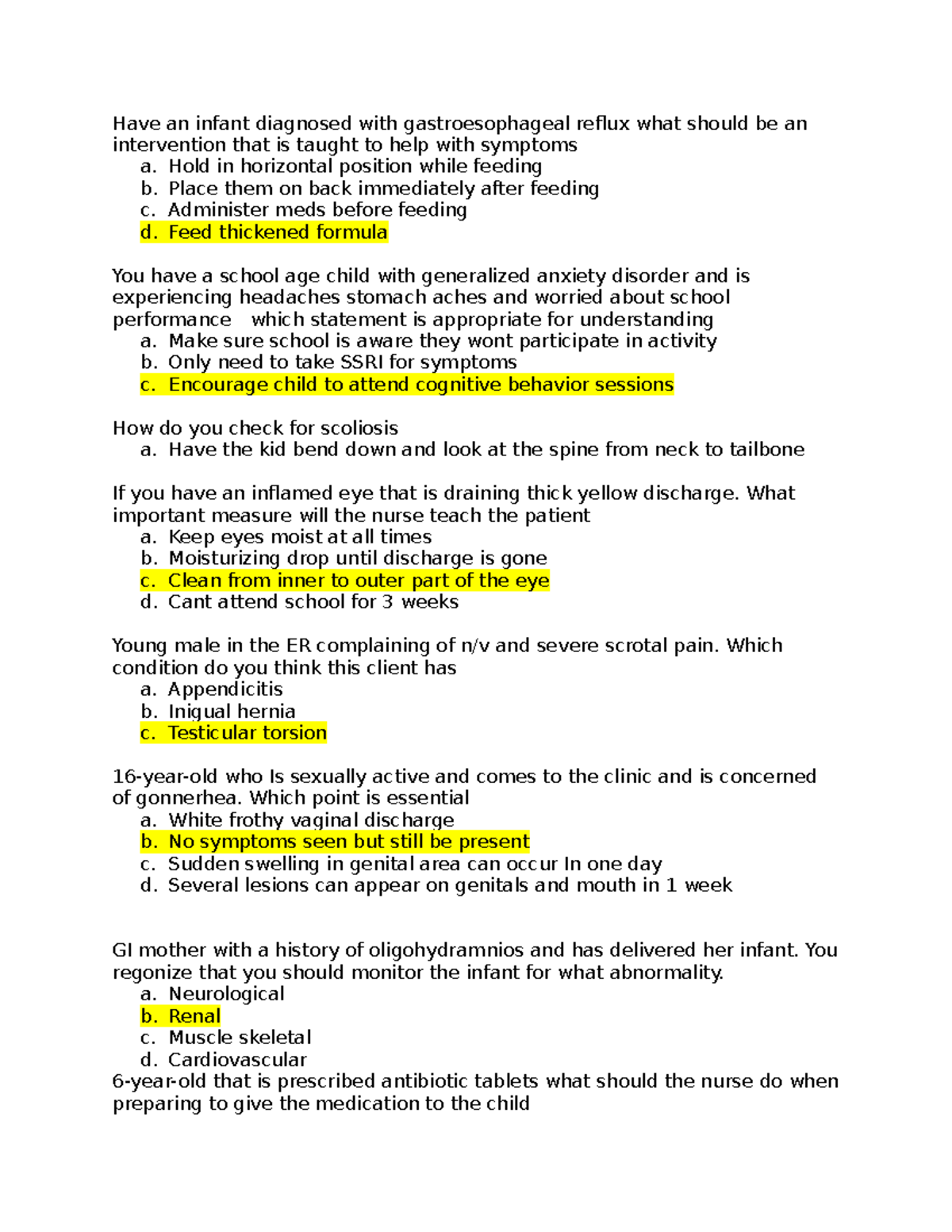 Maternal final - practice questions - Have an infant diagnosed with ...