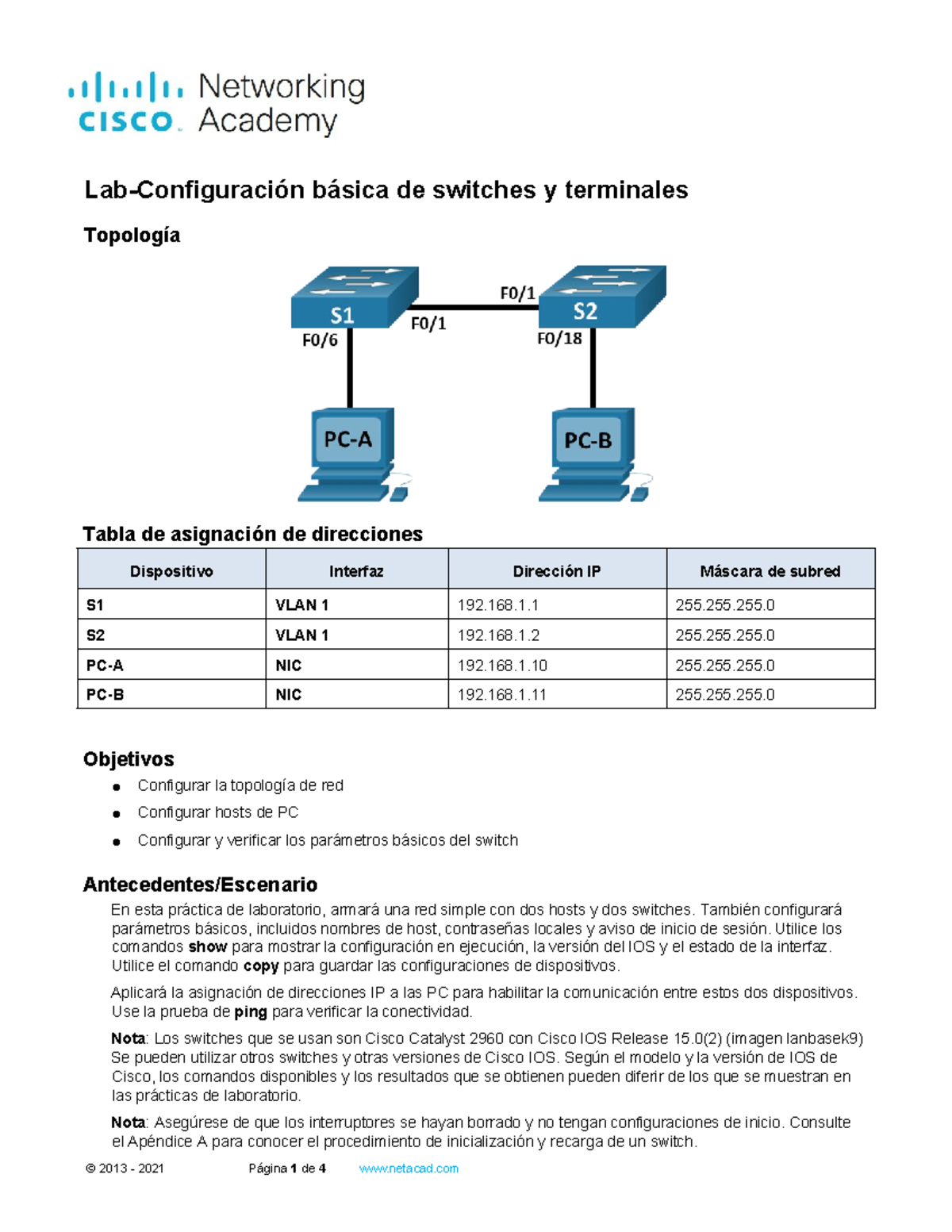 2 - gfhgh - Lab-Configuración básica de switches y terminales Topología ...