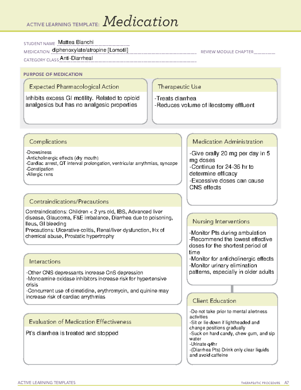 Med card-loperamide - ACTIVE LEARNING TEMPLATES TherapeuTic procedure A ...