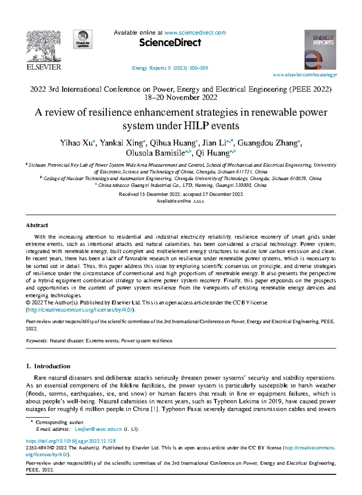 A review of resilience enhancement strategies in renewable power system under HILP events ...