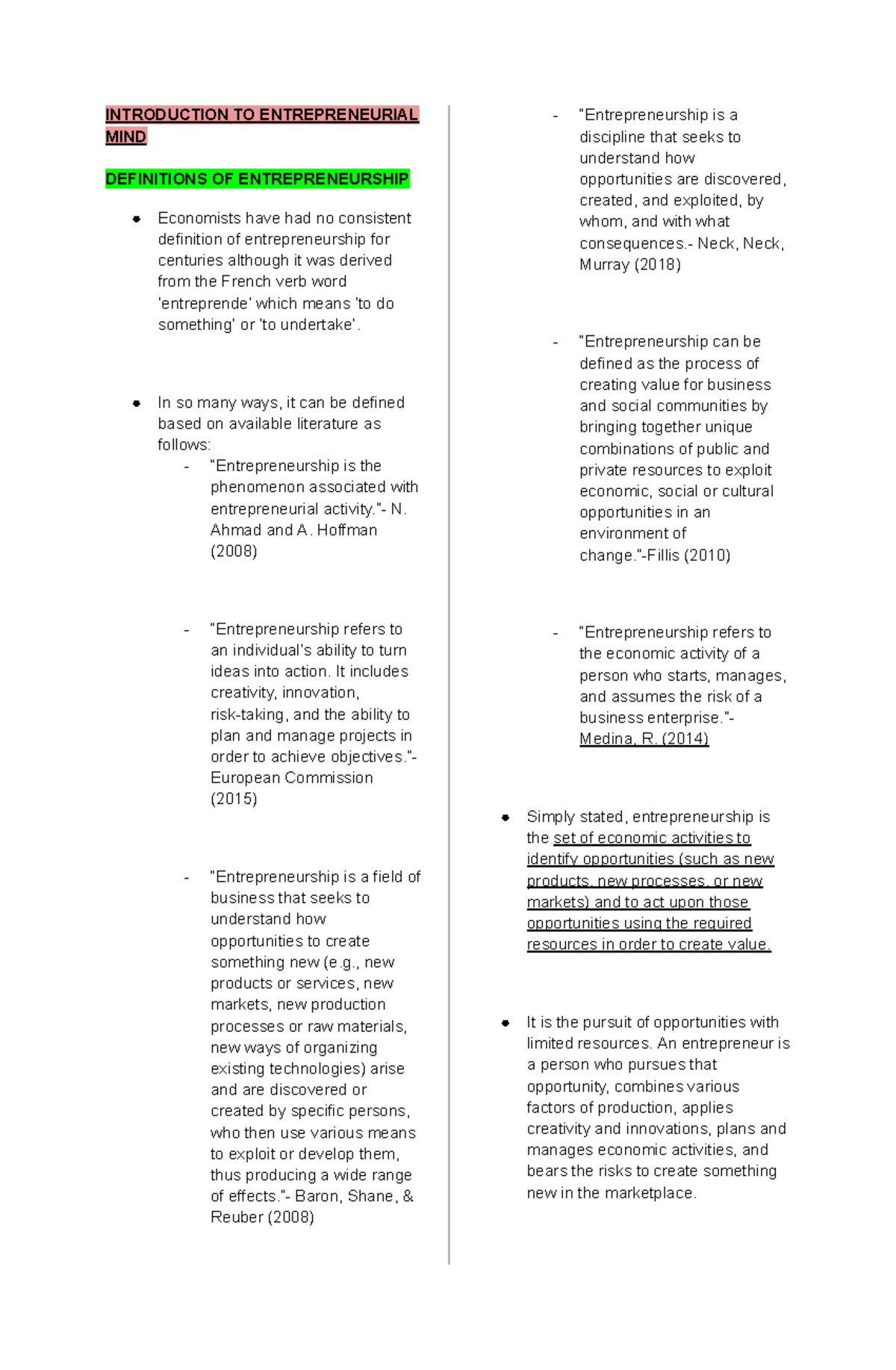 TEM 1 - INTRODUCTION TO ENTREPRENEURIAL MIND DEFINITIONS OF ...