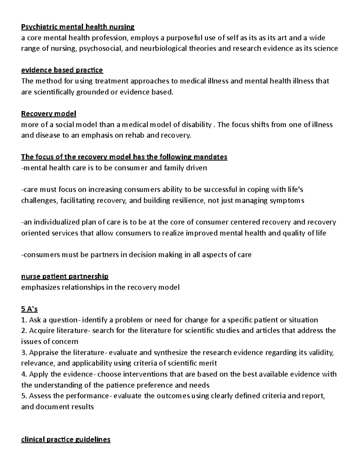 Psychiatric mental health nursing - Recovery model more of a social ...
