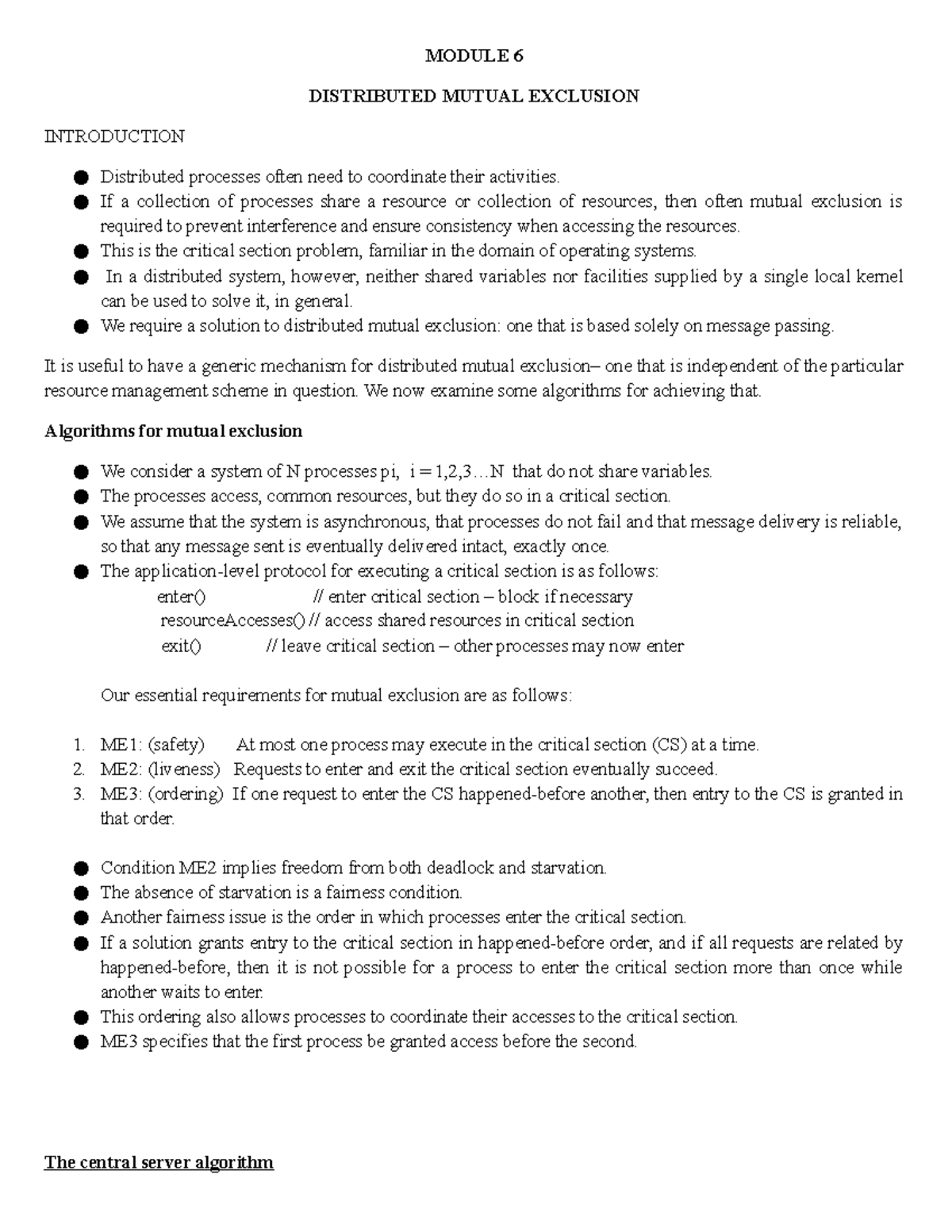 Module 6 DC - DC notes 2015 scheme - MODULE 6 DISTRIBUTED MUTUAL ...