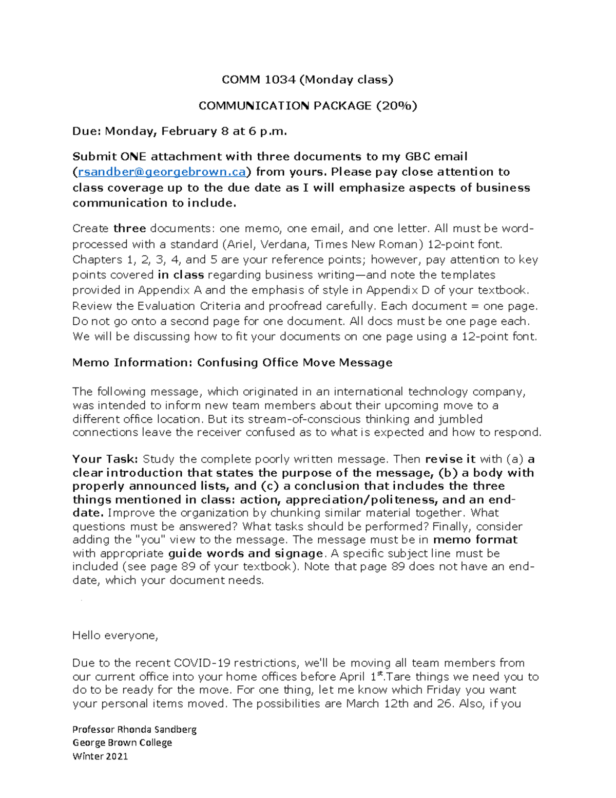 Monday Comm Package 2021 - COMM 1034 (Monday class) COMMUNICATION ...