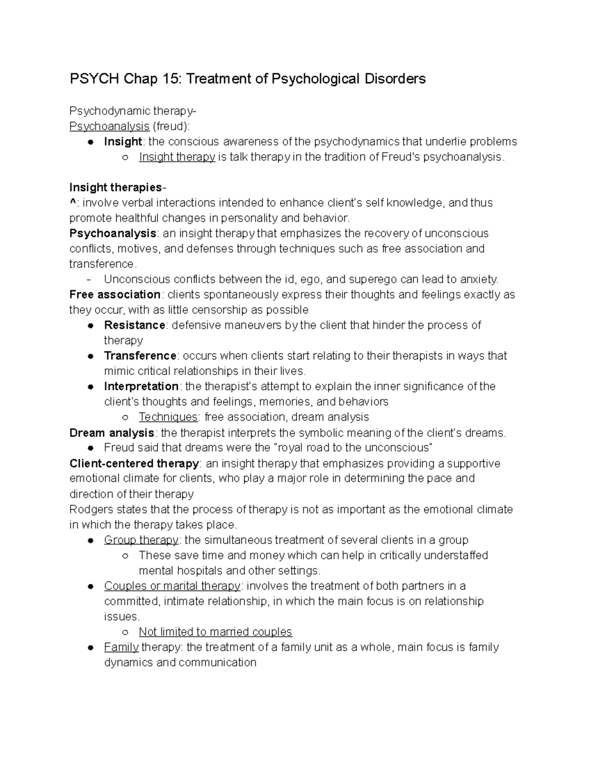 Psych 111 Chapter 15: Treatment of Psychological Disorders - PSYCH Chap ...