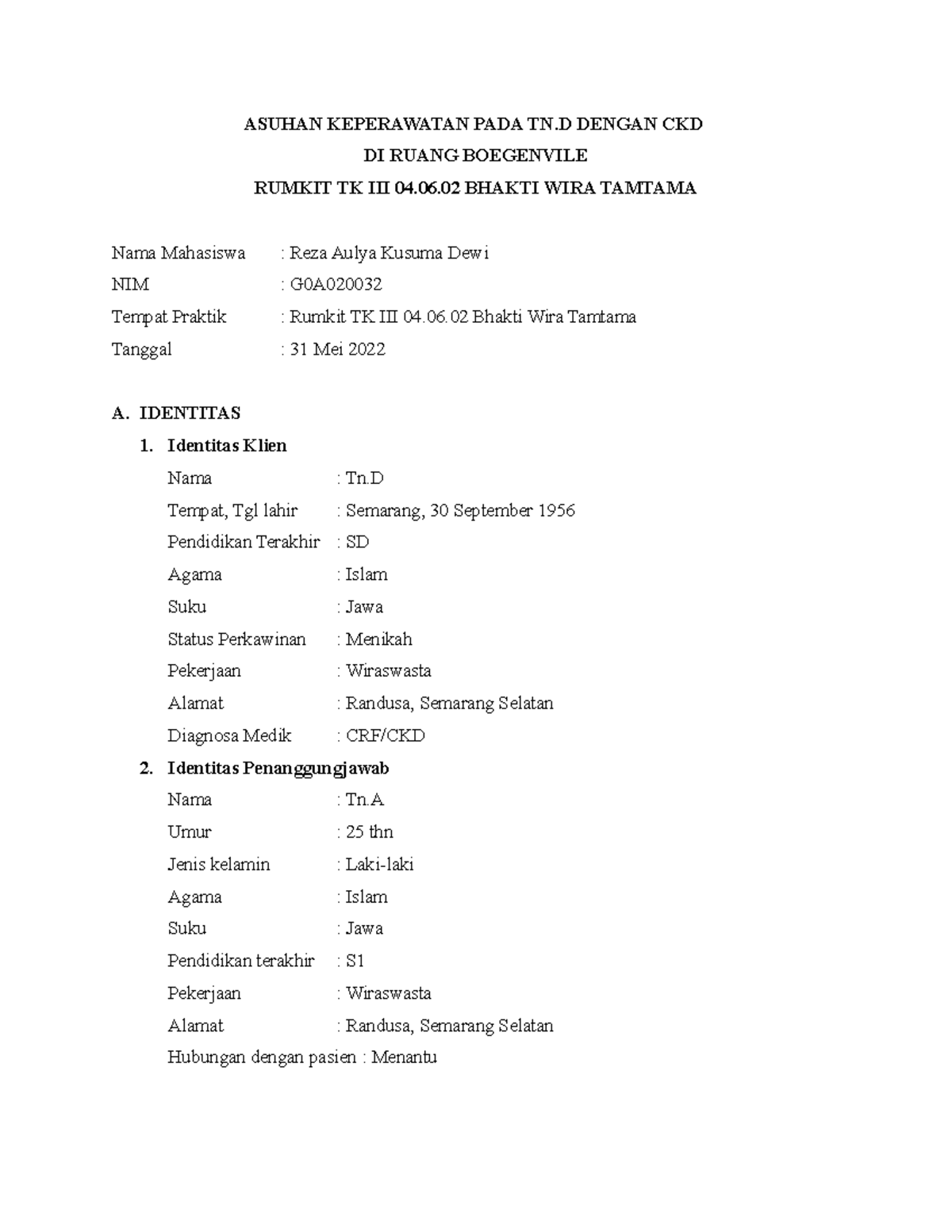 Askep Reza Aulya CKD new - ASUHAN KEPERAWATAN PADA TN DENGAN CKD DI ...
