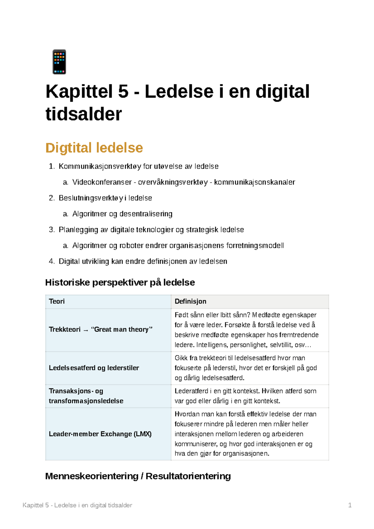 Kapittel 5-ledelse i digital tidsalder - 📱 Kapittel 5 - Ledelse i en digital tidsalder Digtital ...