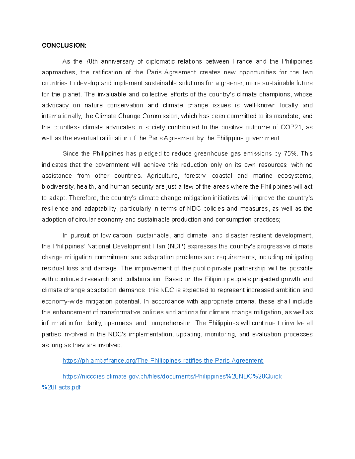 Paris Agreement Conclusion - CONCLUSION: As the 70th anniversary of ...