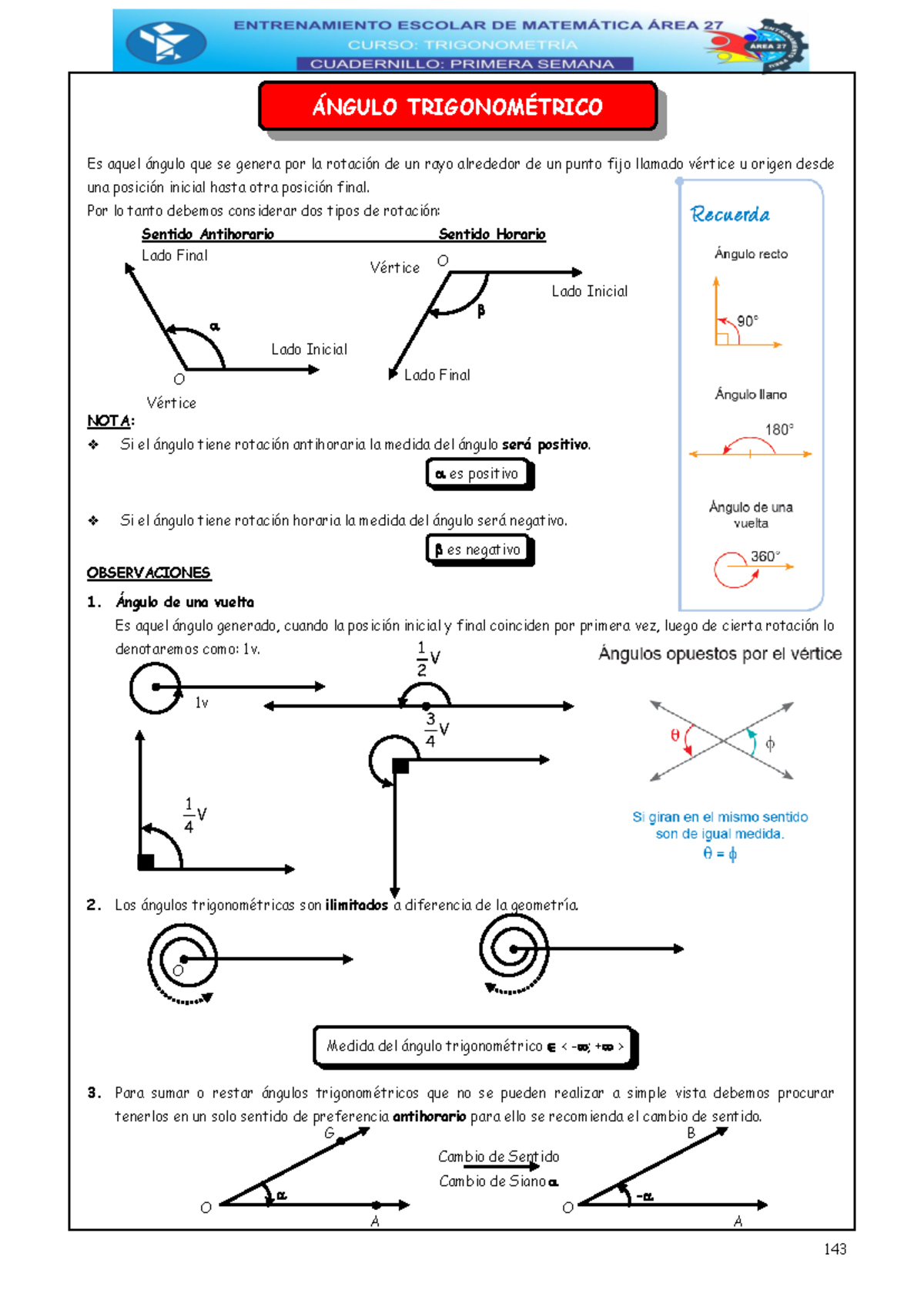 Ángulo Trigonométrico Entrenamiento - ÁNGULO TRIGONOMÉTRICO Es aquel ...