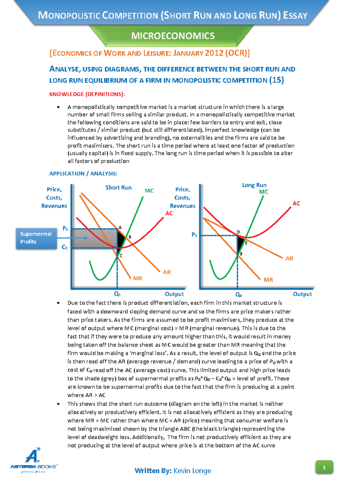 Monopolistic Competition (Short Run and Long Run) Essay ...