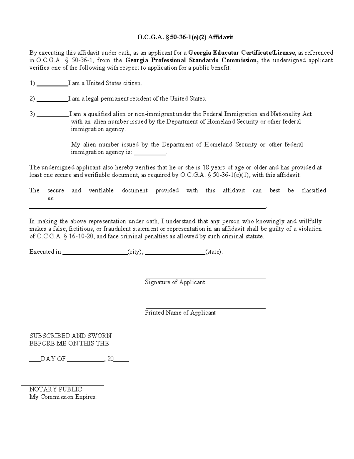 PSC VLP-Blank, Instruction & Example - O.C.G. § 50-36-1(e)(2) Affidavit ...