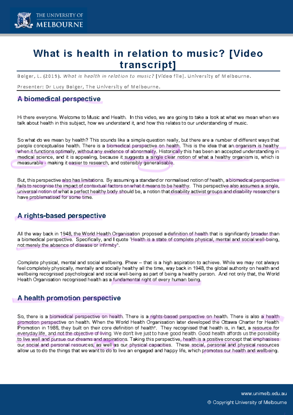 MUSI2015 0 What is health in relation to music - Video transcript 3-1 ...