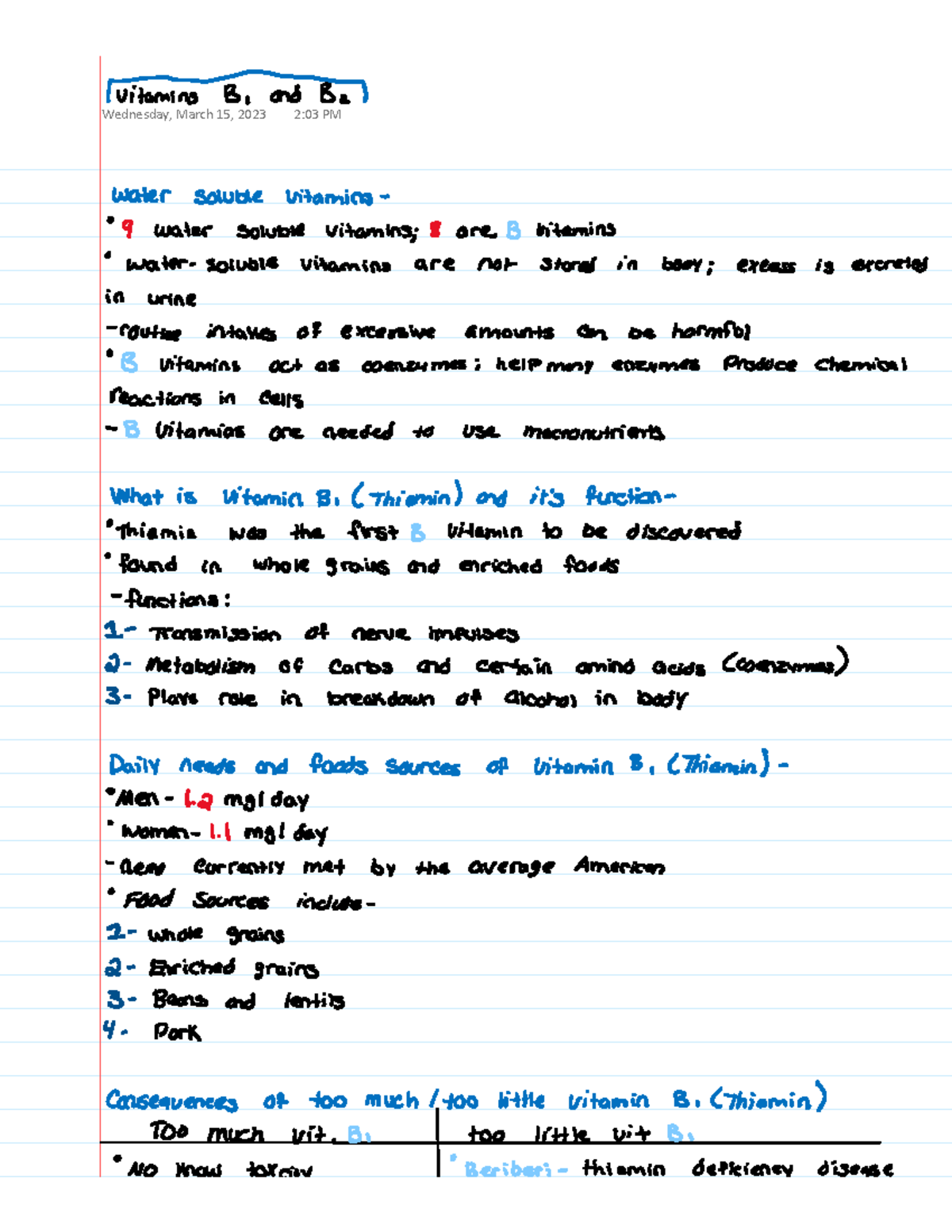 Vitamins B1 and B2 Lecture notes - BIOL 1650 - Wednesday, March 15 ...