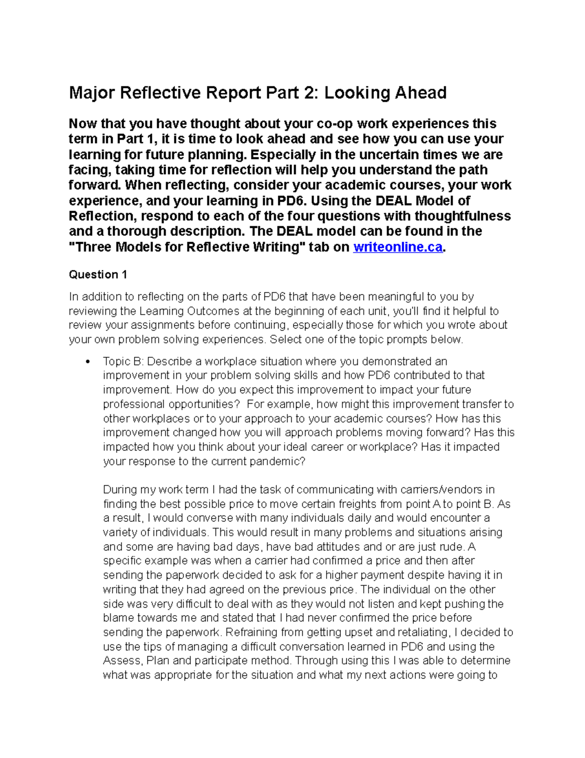 PD6 Major Reflective Report Template - Major Reflective Report Part 2 ...