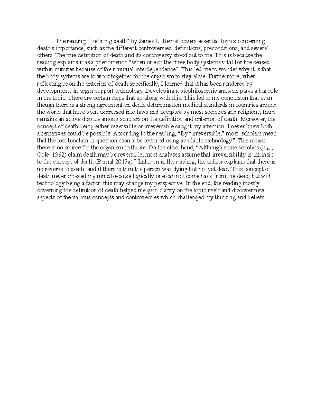 Reflection Paper #1 - This is a reflective analysis on the given ...
