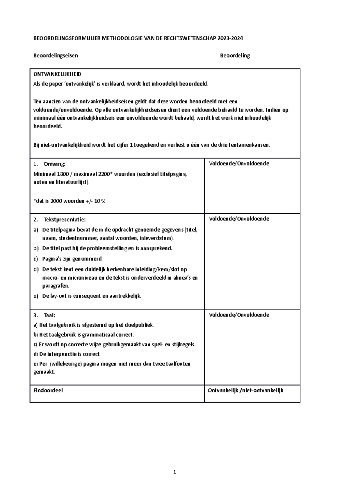 Beoordelingsformulier - BEOORDELINGSFORMULIER METHODOLOGIE VAN DE ...