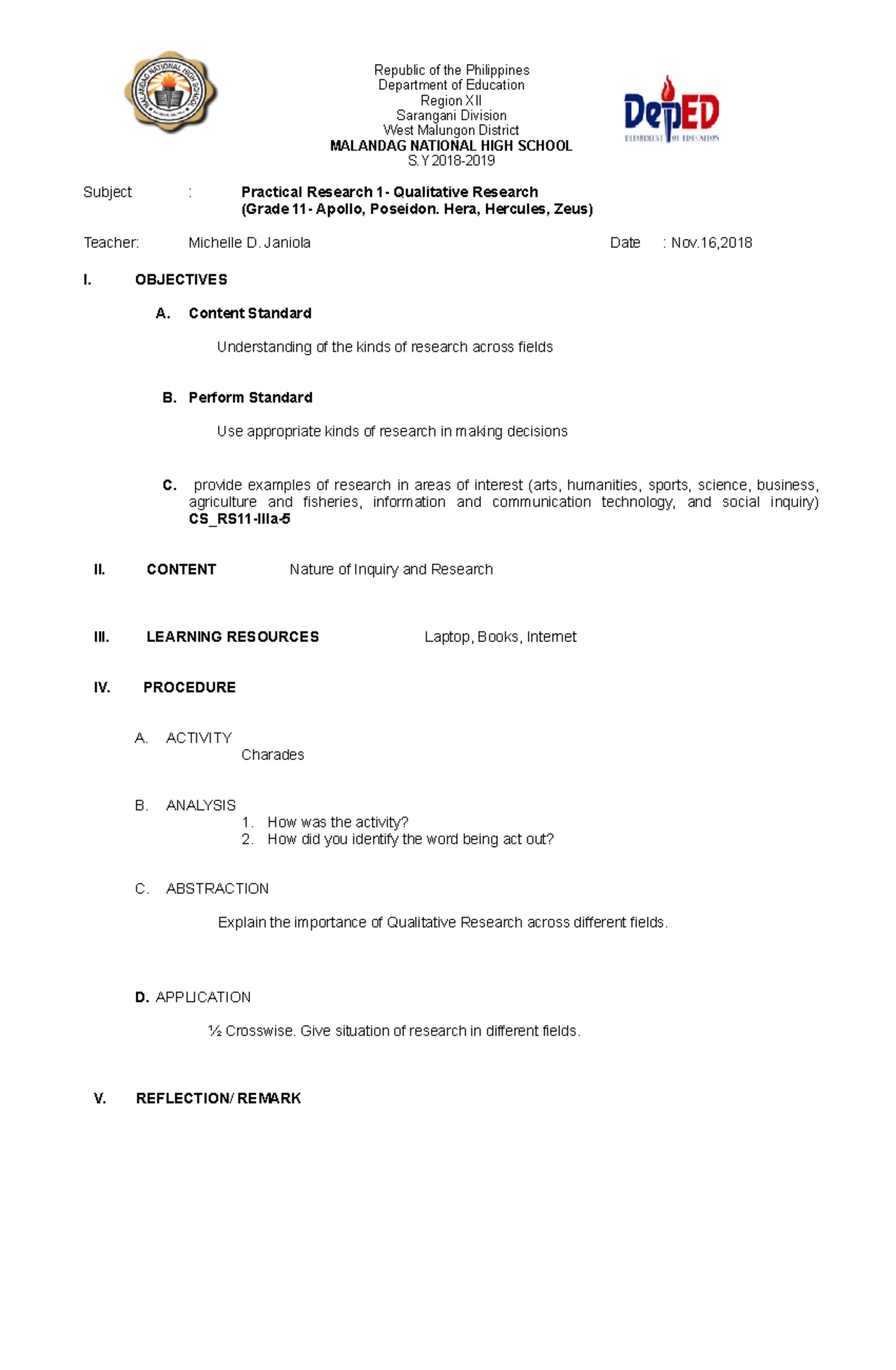 LP-Nov.16, 2018- Prac1 - Republic of the Philippines Department of ...