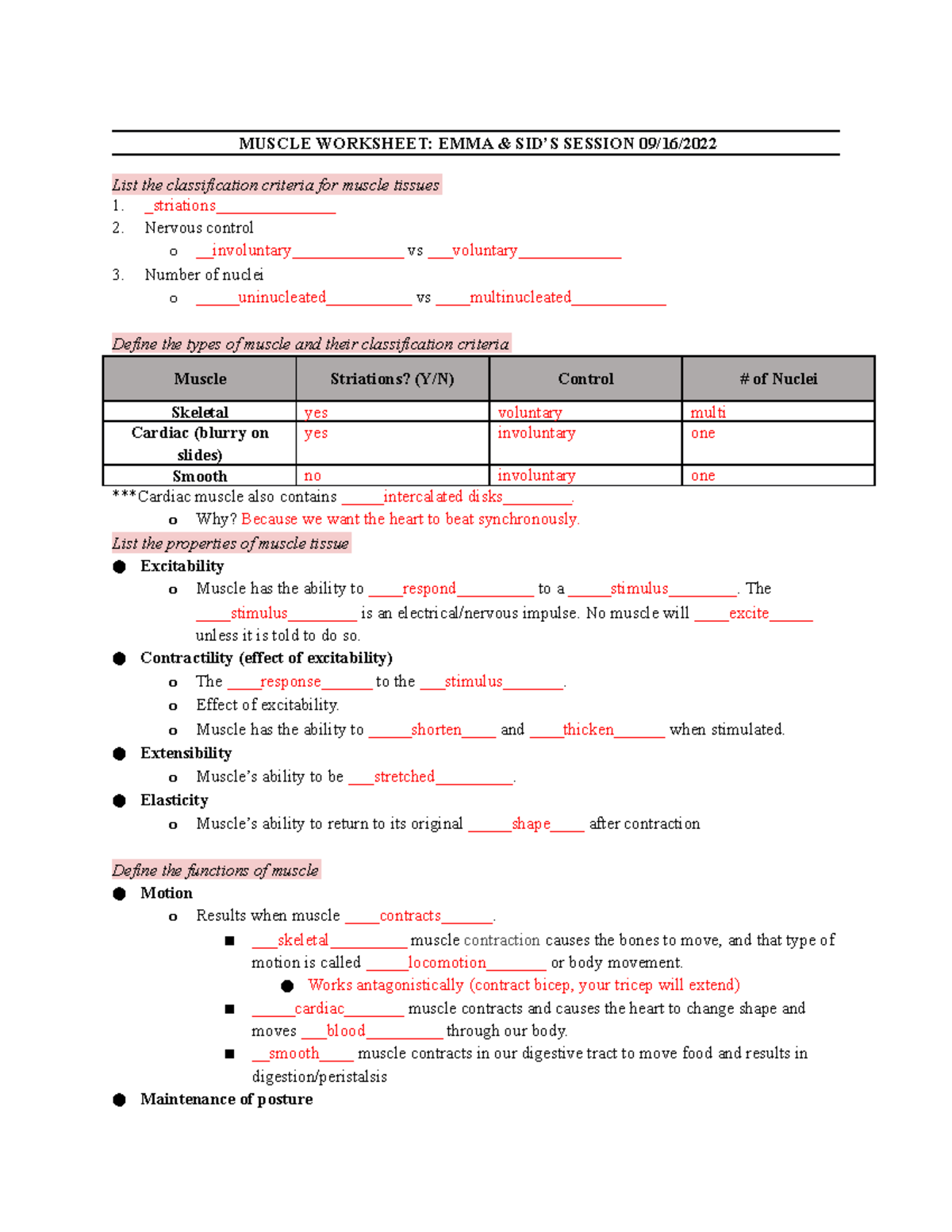 Muscle review #1 - PAL sheet - MUSCLE WORKSHEET: EMMA & SID’S SESSION ...