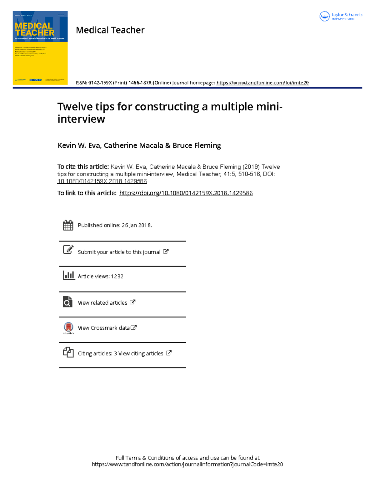 Twelve tips for constructing a multiple mini interview - Full Terms ...