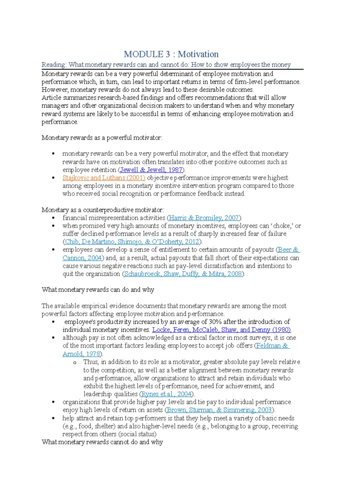 Module 3 - BUSS2000 tutorial - MODULE 3 : Motivation Reading: What ...