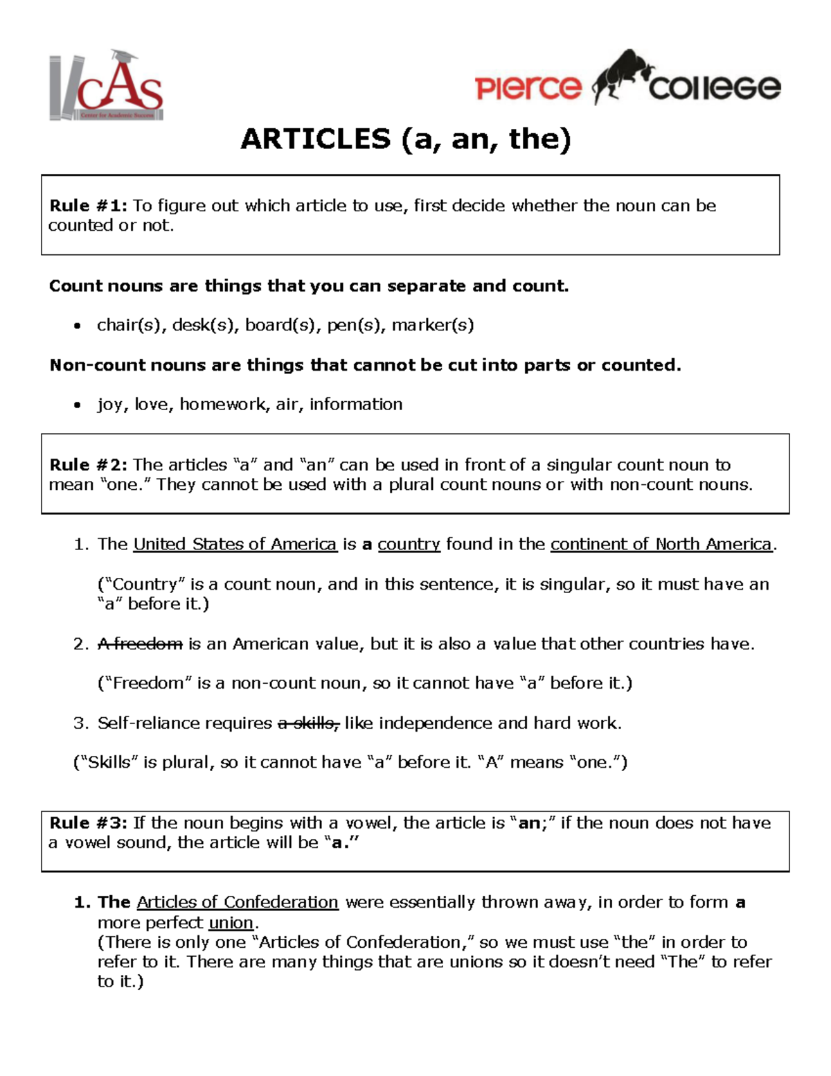 Articles - ARTICLES (a, an, the) Rule #1: To figure out which article ...