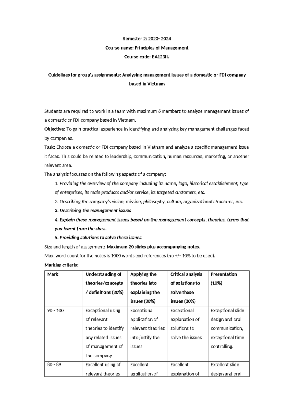 Guidlines for Group assignment - Semester 2: 2023- 2024 Course name ...