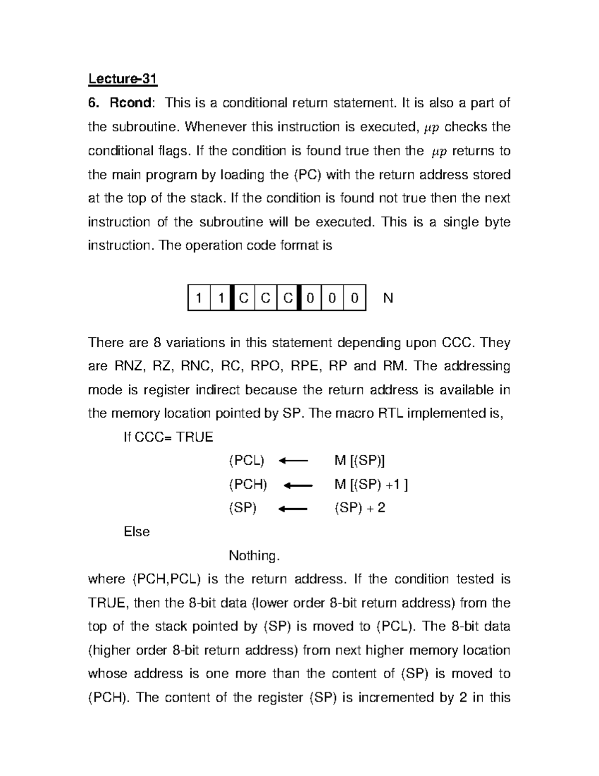 Lecture 31 - Lecture- 6. Rcond : This is a conditional return statement ...