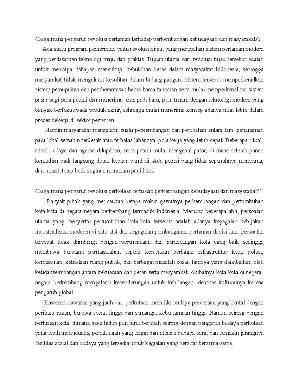 Tugas 1 antropologi - (Bagaimana pengaruh revolusi pertanian terhadap ...