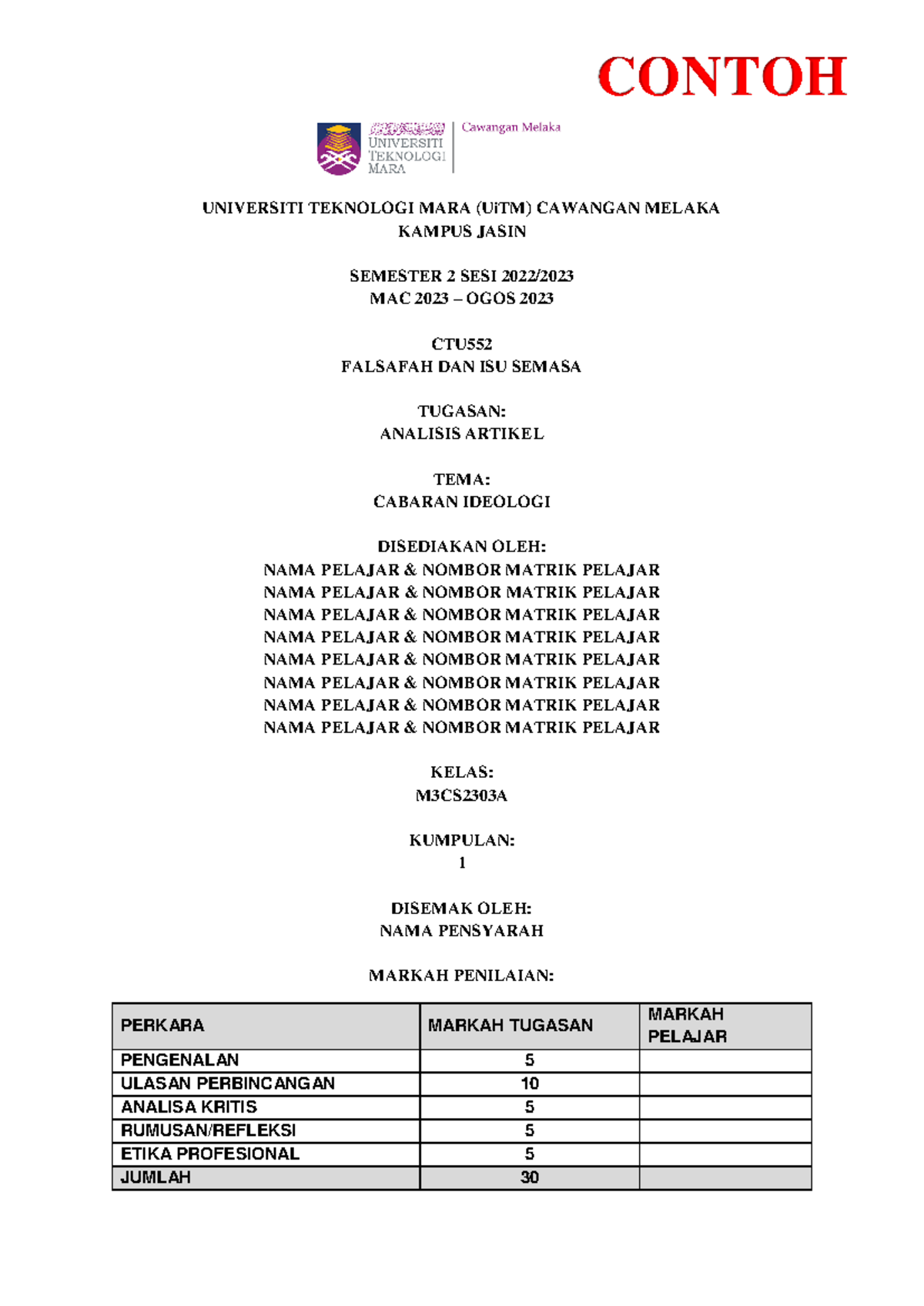 Contoh Ulasan Artikel - UNIVERSITI TEKNOLOGI MARA (UiTM) CAWANGAN ...