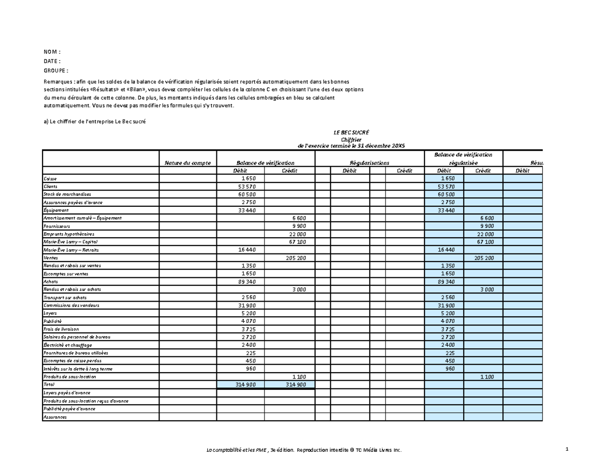 Chapitre 7, P13, avec formules - Warning: TT: undefined function: 32 Nature du compte Débit ...