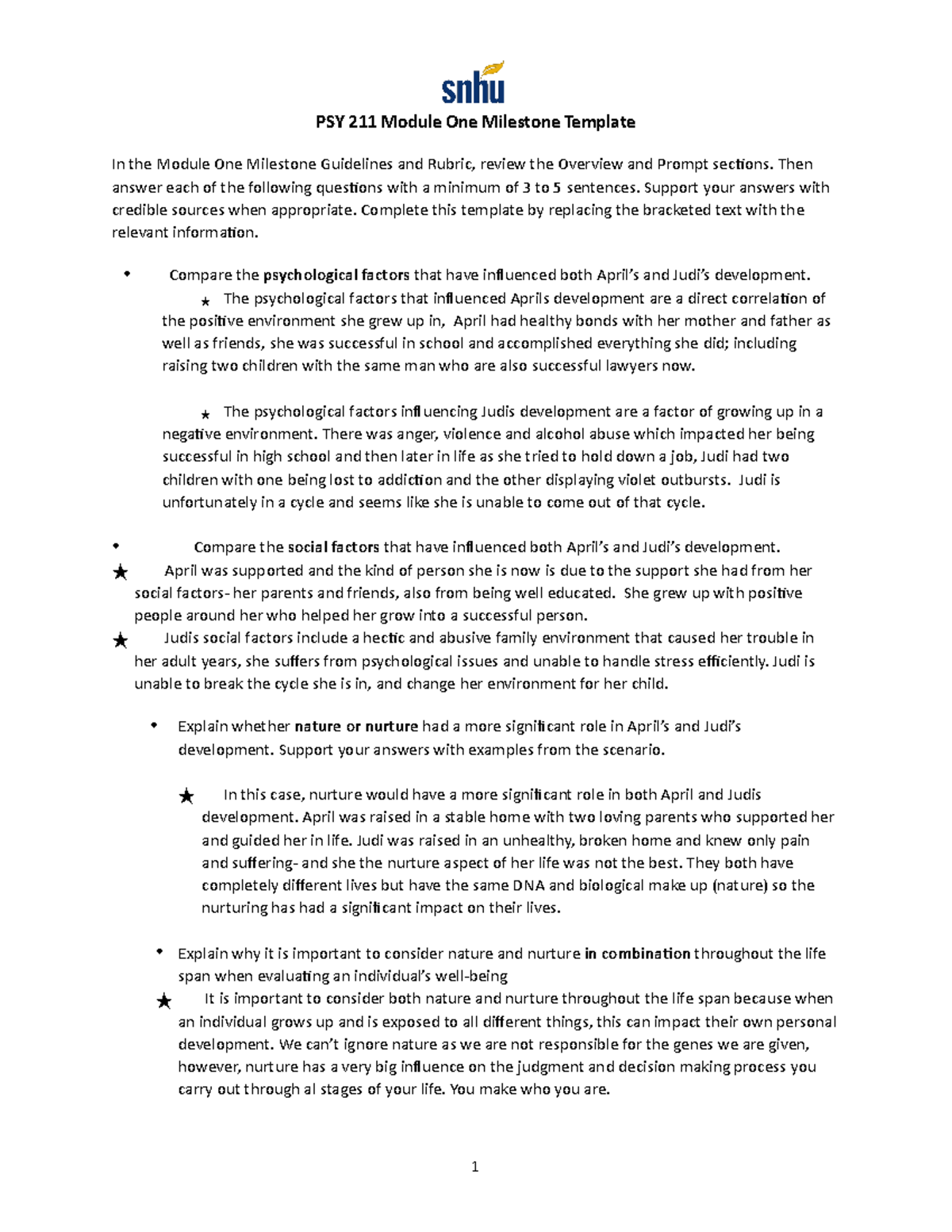 Psy211m1 - Classwork - PSY 211 Module One Milestone Template In the Module One Milestone ...
