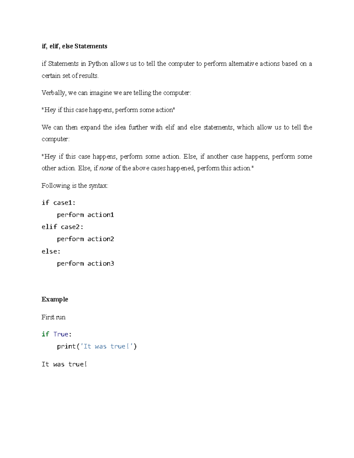 02-if, elif, and else Statements - if, elif, else Statements if ...