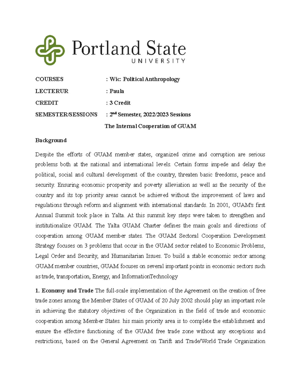 Political Anthropology- The Internal Cooperation of GUAM - COURSES ...