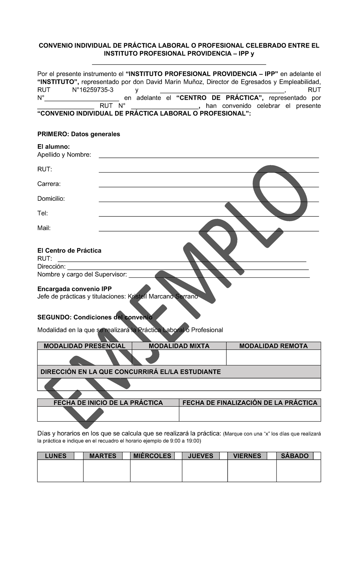 Convenio Individual de Prácticas (ejemplo) - CONVENIO INDIVIDUAL DE ...